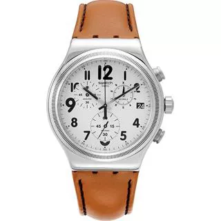 Swatch YVS408 Men's Swiss Leblon Cognac Watch 39mm